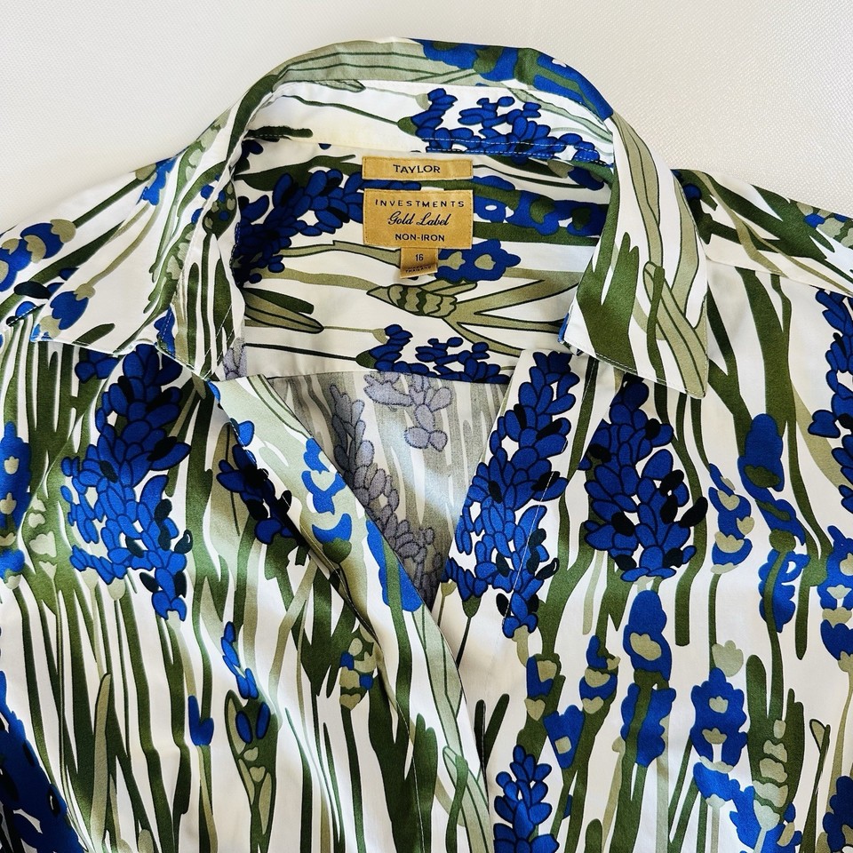 Taylor Investments Gold Label Floral Button Front Shirt Sz 16 Non Iron ...