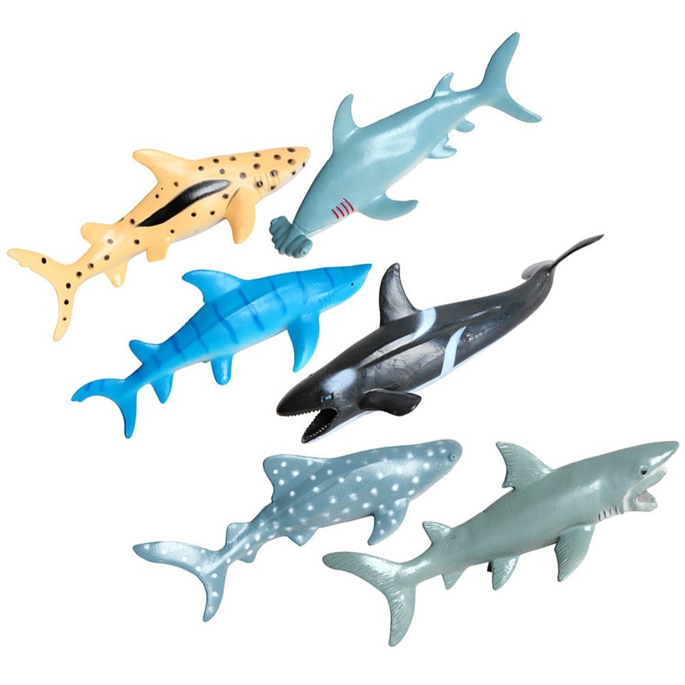 6 Pcs Simulation Shark Model Ocean Animals Figures Fake Ornament | eBay ...