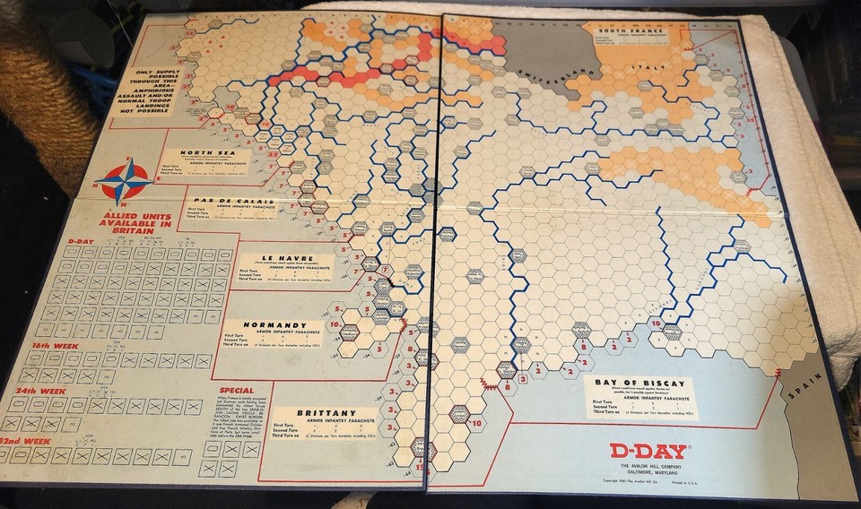 D-Day Board WWII Invasion Board Game Avalon Hill 1961 Complete In Box ...