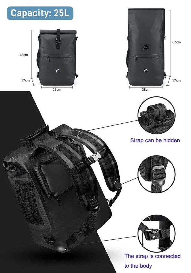 Waterproof Heavy Duty Roll-Top Backpack Drybag PVC 500D Black / 10 Day ...