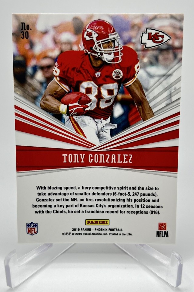 2019 Panini Phoenix Tony Gonzalez Catching Fire #30 HOF Kansas City ...