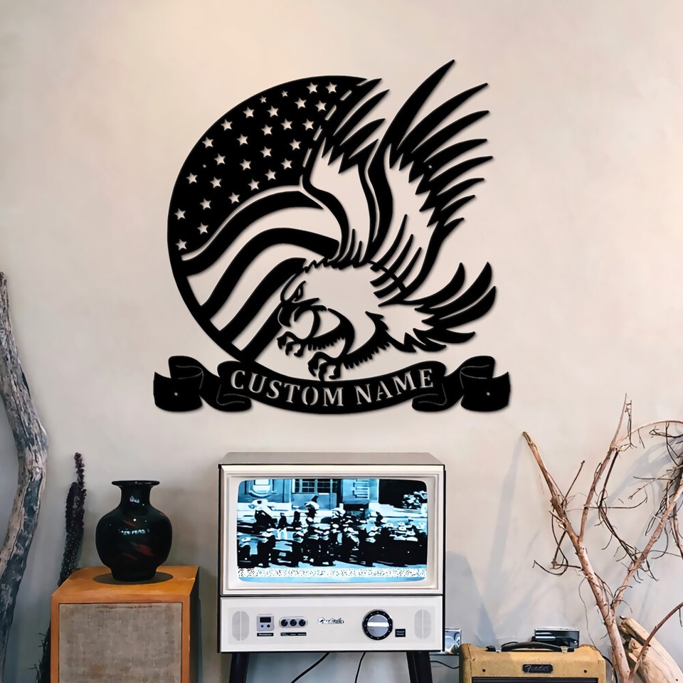 Personalized American Eagle Metal Signs, Us Flag Eagle Sign Room Wall ...
