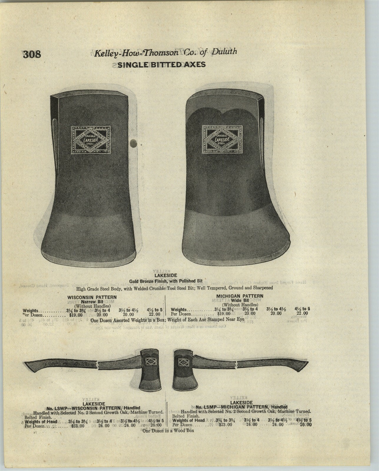 1920 PAPER AD Single Bit Axe Axes Kelley Lakeside | eBay