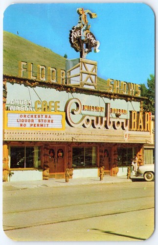 Postcard WY Jackson Wyoming Cowboy Bar Chuck Wagon Cafe Neon Sign ...