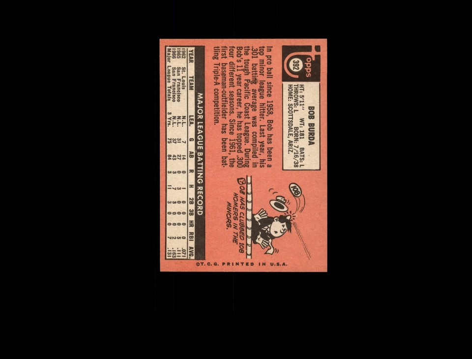 1969 Topps 392 Bob Burda RC EX-MT #D896181 | eBay