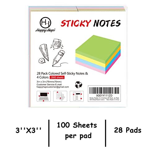 Sticky Notes 3x3 Inches Bulk 28 Pack 2800 Sheets Colored Self-Stick ...