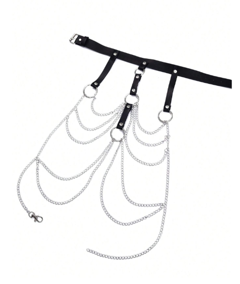 Gothic Black Faux Leather Silver Body Chain Harness Body Jewelry Rave ...
