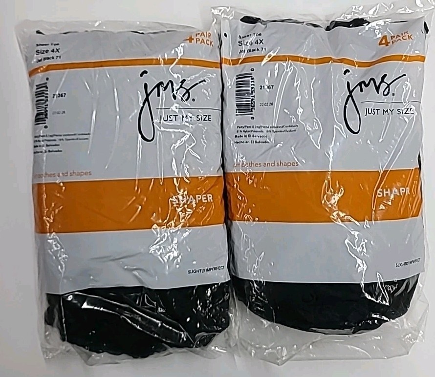 Just My Size 4X JMS Sheer Toe Shaper Pantyhose 8-Pack Jet Black 71 ...
