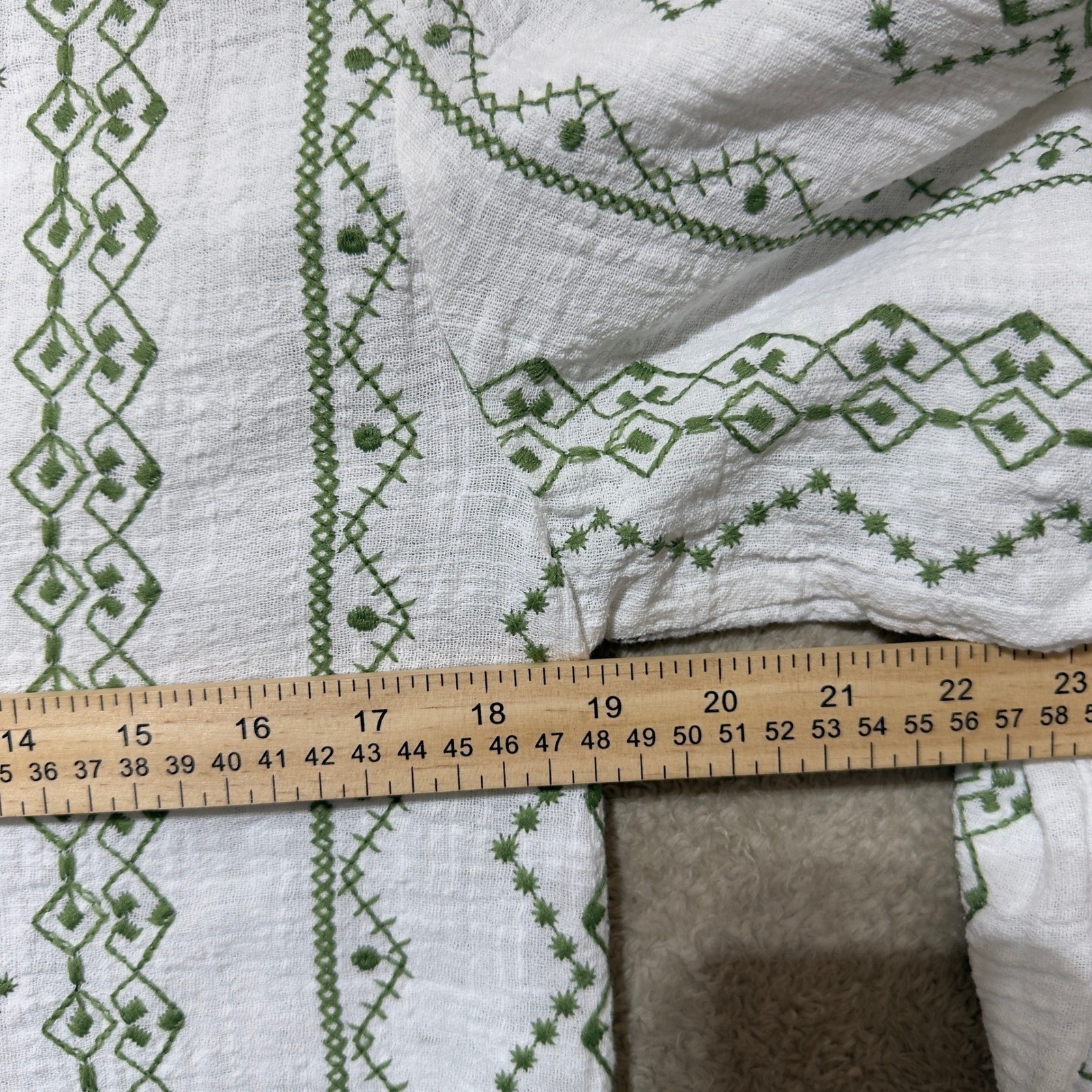 Zara Embroidered Blouse Women Size S White Green Boho Button Down Long ...