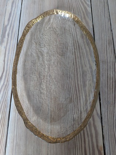 Crystal IVV Glacier Ice Oval Platter And Round Bowl 10K Gold MCM Italy ...