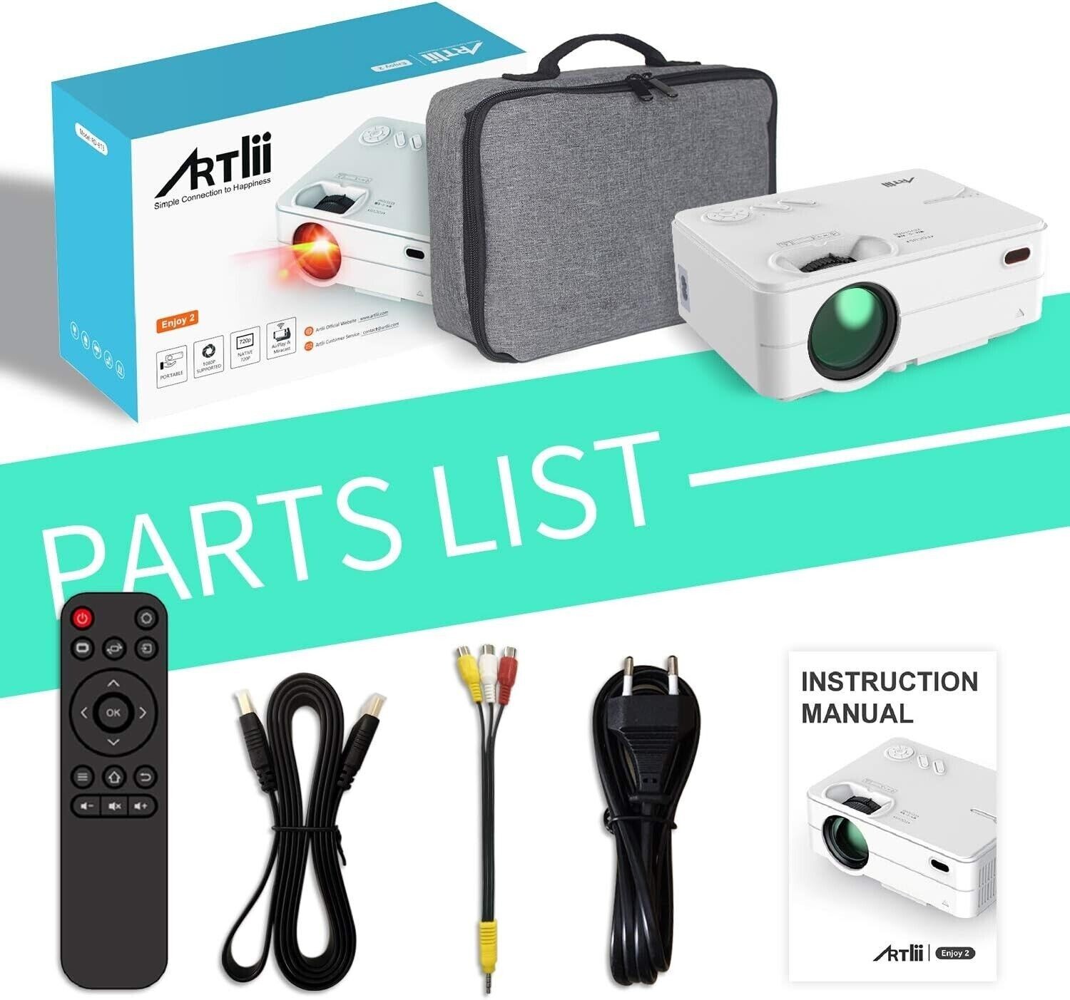 WiFi Bluetooth Projector - Artlii Enjoy 2 Mini Projector with AirPlay ...