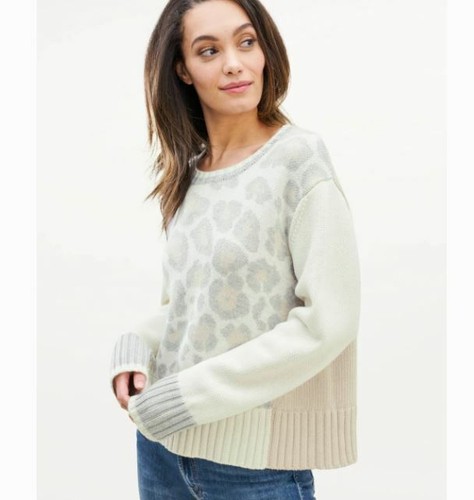 NWT Splendid Mally Colorblock Sweater Toasted Leopard Gray Brown XL | eBay
