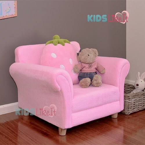 GIRLS Wooden Pink Fleece STRAWBERRY SOFA COUCH w/ CUSHION *New* KIDS ...