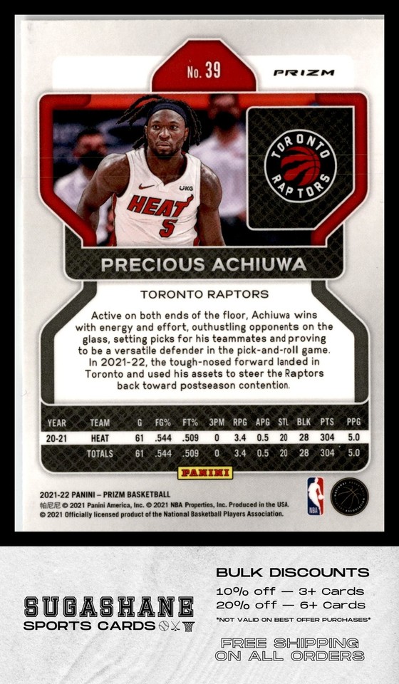 2021 Panini Prizm 39 Precious Achiuwa Red White Blue Heat Basketball ...