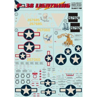 P-38 Lightning Part2 Decals Scale 1:48 Print Scale 48-037 for Aircraft ...