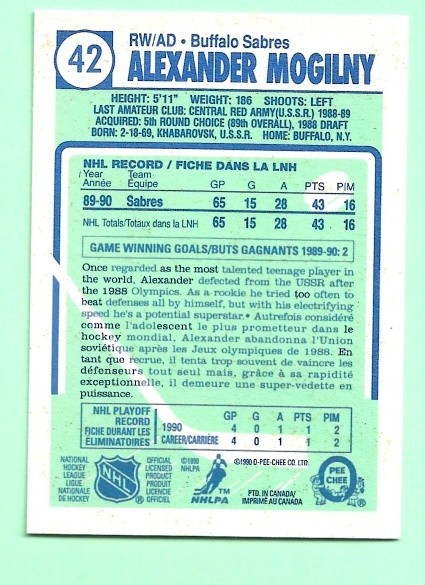 (1) ALEX MOGILNY 1990-91 OPC # 42 SABRES ROOKIE NM+ CARD (M3757) | eBay