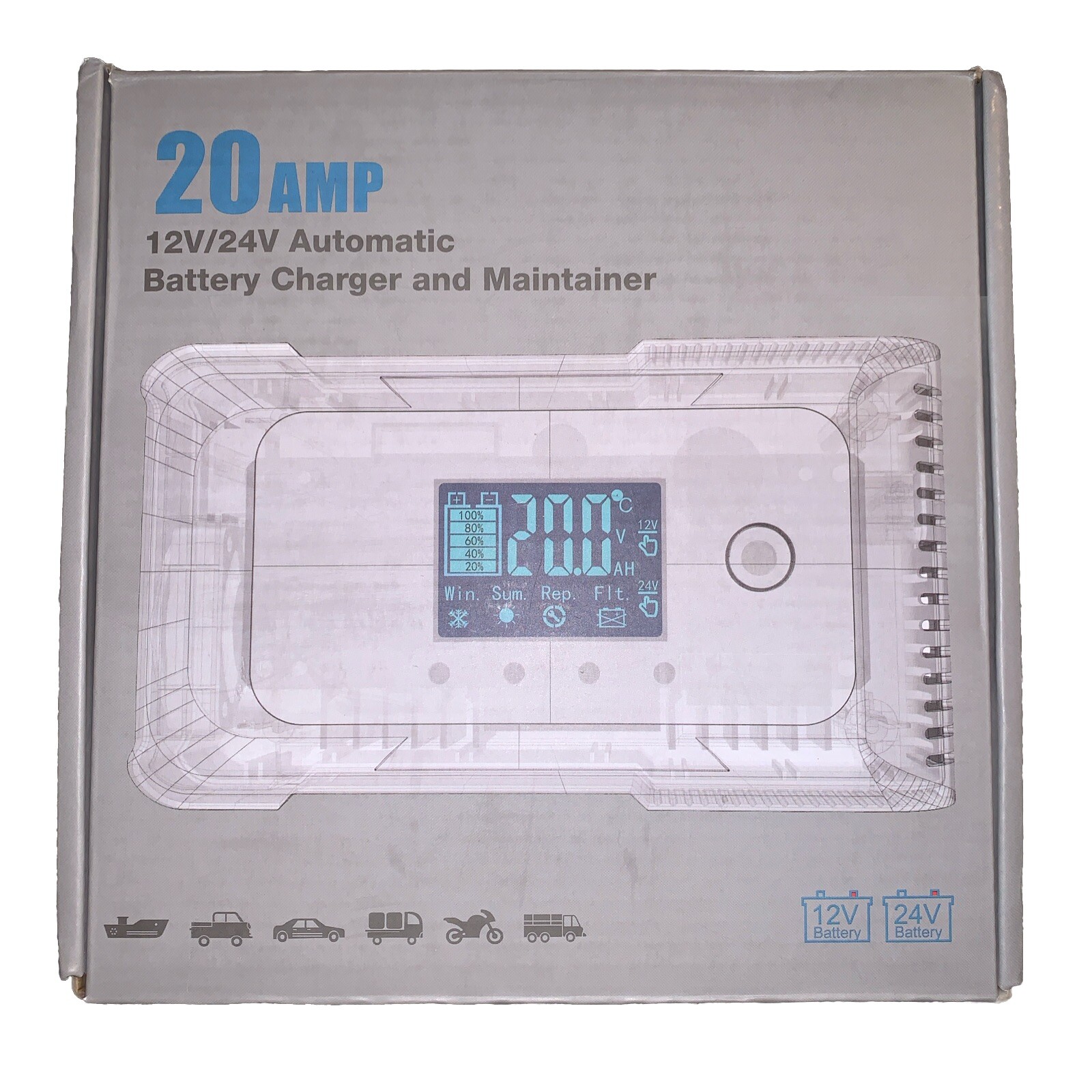 Haisito 20 Amp 12v/24v Smart Battery Charger Lithium Lead-Acid LIFePO4 ...