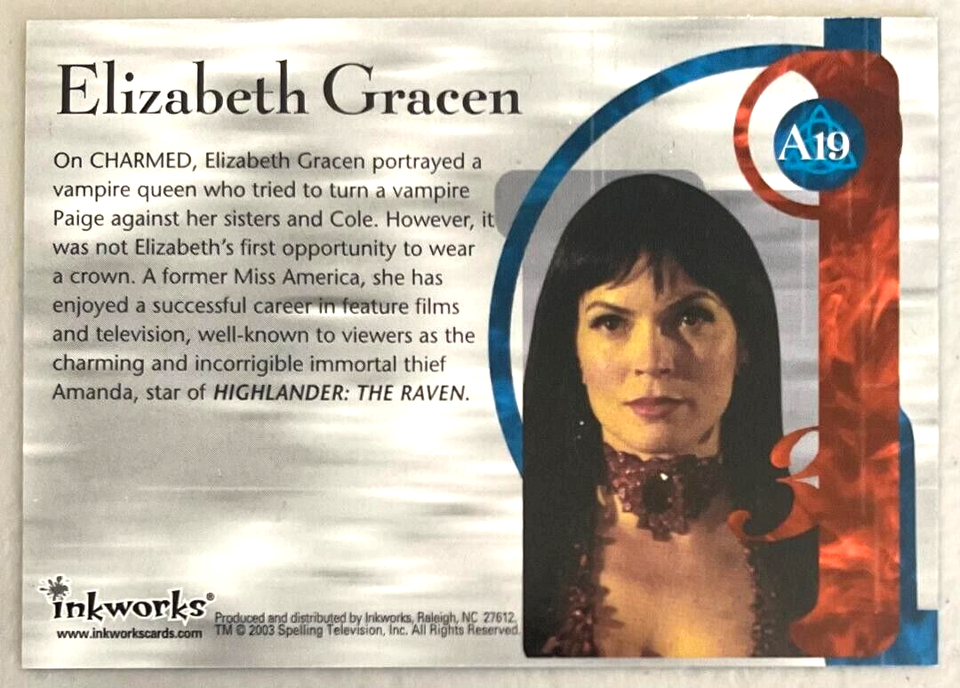 Charmed Power of Three Autograph Card A19 Elizabeth Gracen as Vampire ...