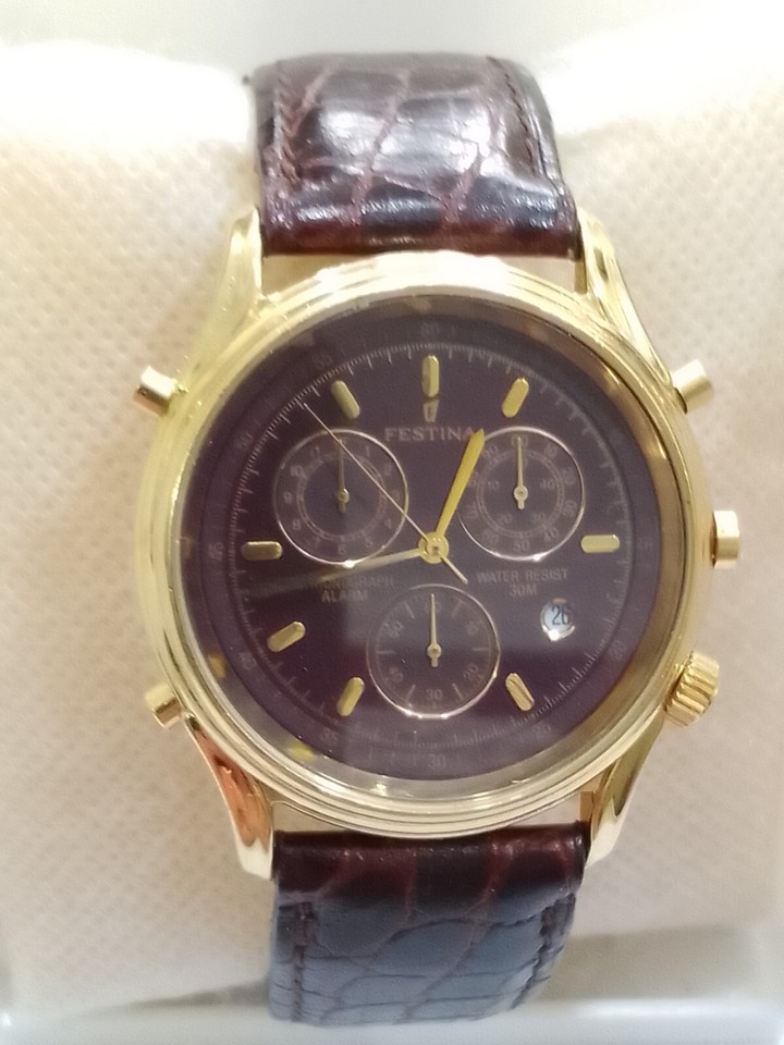 Festina Chronograph Alarm Mens Watch 6200 Gold Plated 3 ATM Steel | eBay