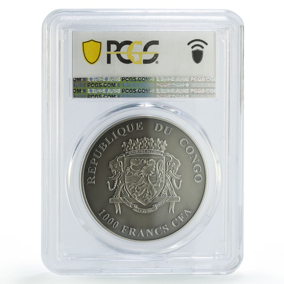 Congo 1000 francs African Ounce Wildlife Hyena Fauna MS70 PCGS silver ...