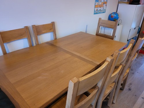 solid oak extending table with 6 chairs 180cmx100cm (extends to 230cm ...