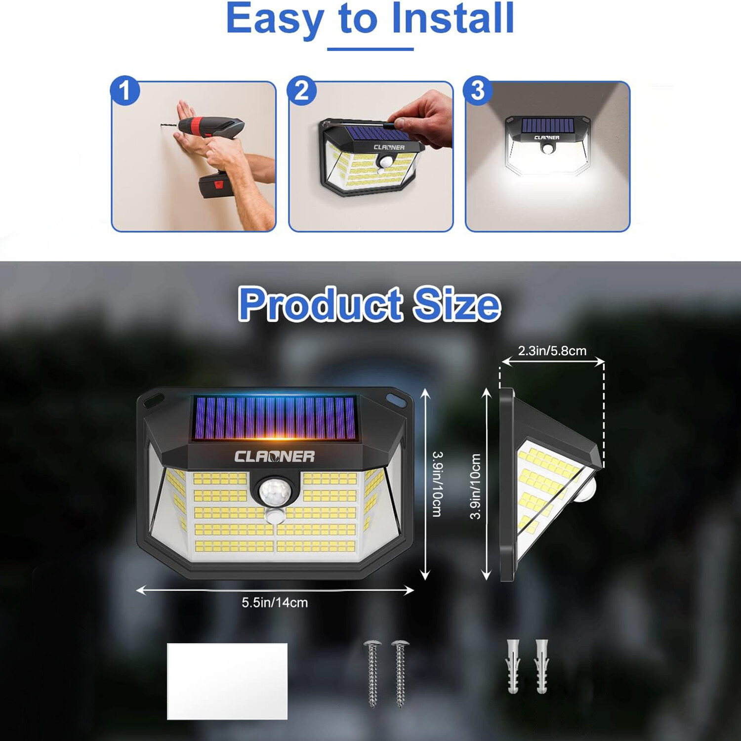 178 LED Solar Power PIR Motion Sensor Wall Light Outdoor Garden ...