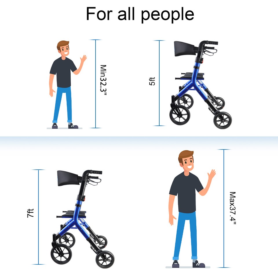 Walk Mate Rollator Pro Walker for Seniors Taller 5~7ft W/ Height ...