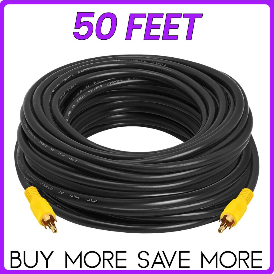 Single RCA Male to Male Cable Coax Audio/Video Cord Composite Yellow ...