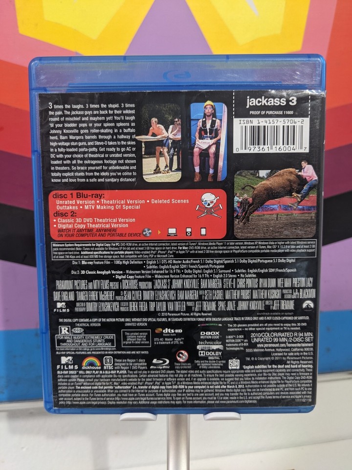Jackass 3 [Two-Disc Anaglyph 3D DVD + Blu-ray ] Johnny Knoxville | eBay