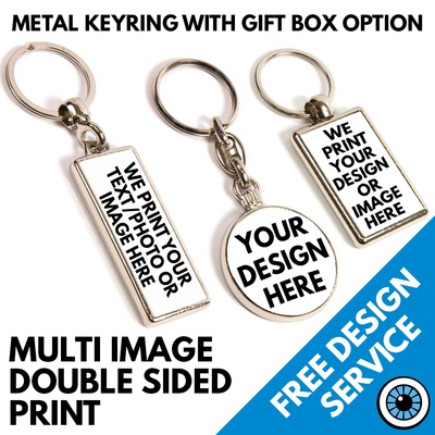 Custom Printed Metal Key Ring Personalised Keyrings Photo Logo Kids Pet ...