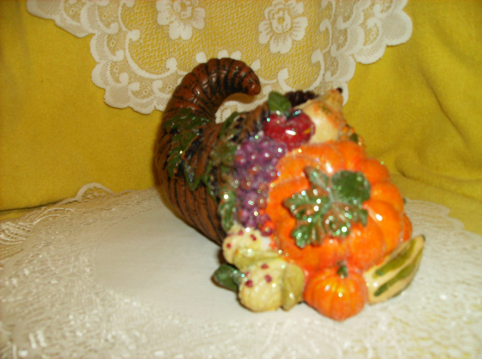 Deluxe Cornucopia With Vegetables & Fruit Figurine New In Box 8-1/2" L ...