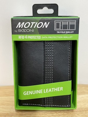 Motion, Tri, Fold Genuine, Leather, RFID Data protection, wallet, black ...