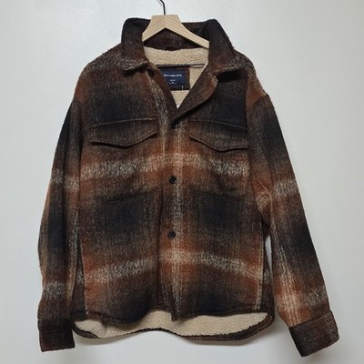 Abercrombie & Fitch Evermore Shirt Jacket XL Brown Plaid Sherpa Lined ...