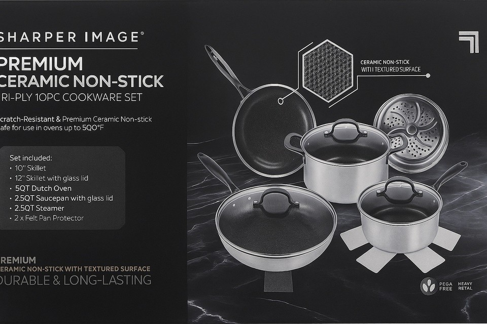 Sharper image Premium Cookware set 10pc ceramic non stick Tri-ply ...