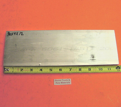 1/2" X 4" ALUMINUM 6061 FLAT BAR 12" long T651 Solid Extruded Mill Bar ...