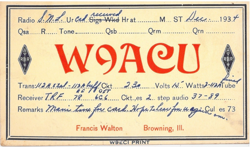 1934 Vintage ORIGINAL Browning, Illinois QSL Card W9ACU Vintage | eBay