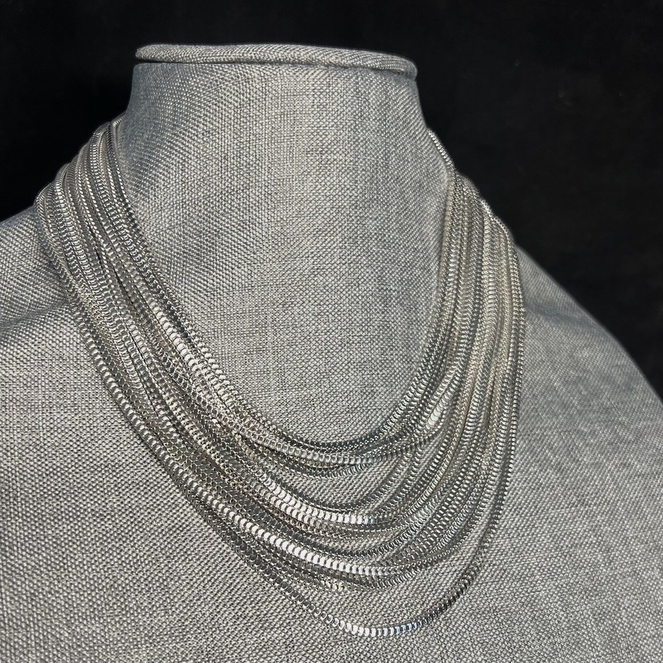 15 Strand Layered Silver Chain Necklace • Silver Statement Necklace Chunky Silve | eBay