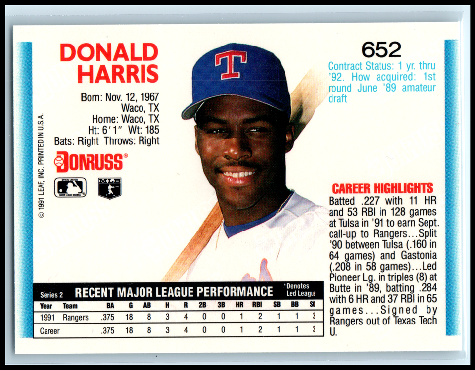 1992 Donruss Baseball #652 Donald Harris Rangers | eBay