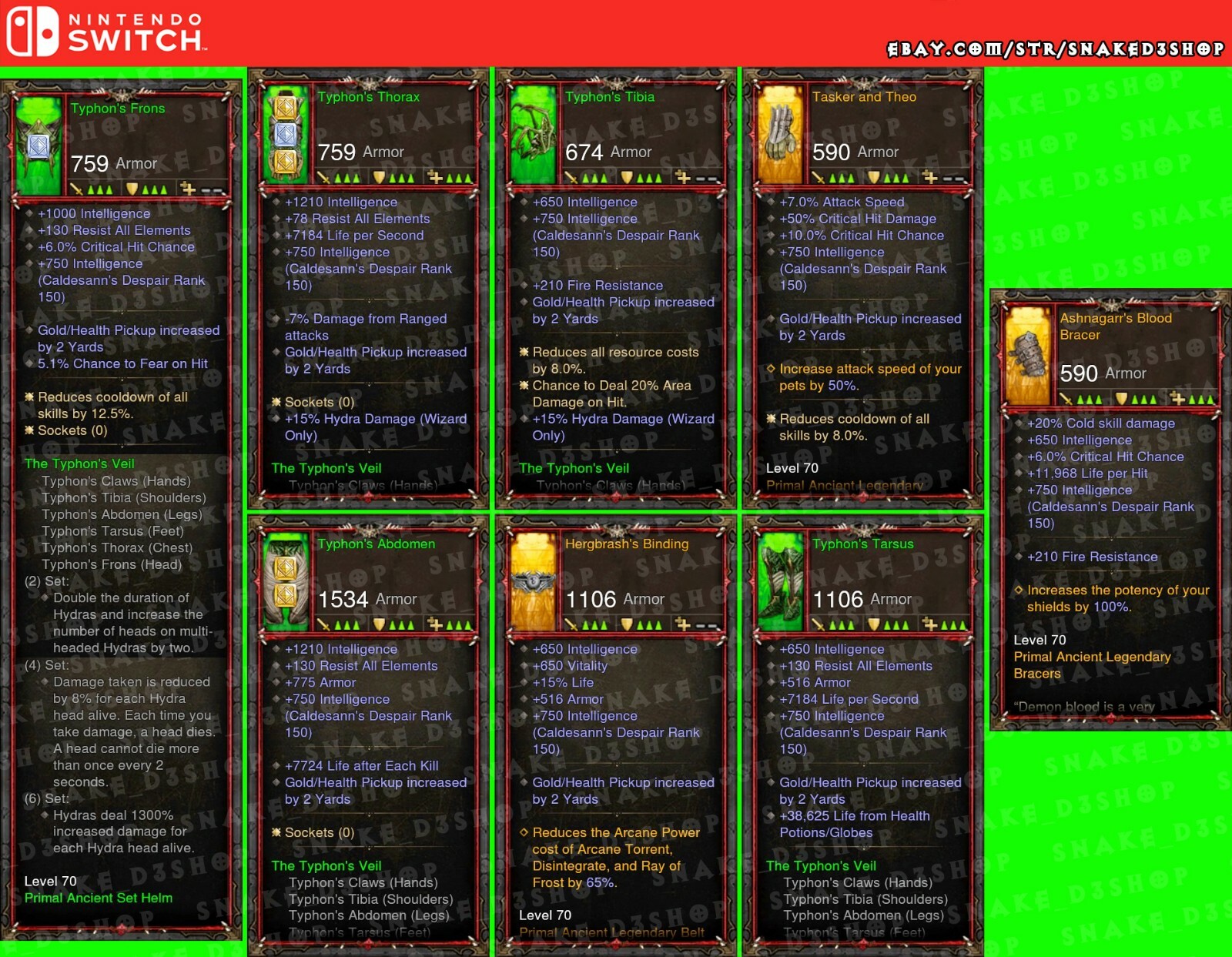 Diablo 3 Nintendo Switch - Unmodded Primal Set - Typhon's Veil - New ...