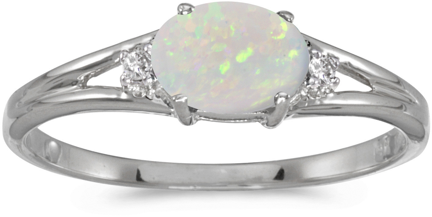 14k White Gold Oval Opal And Diamond Ring (CM-RM1789XW-10) | eBay