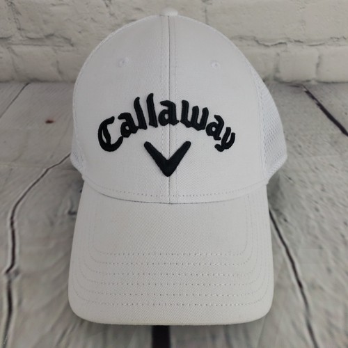 Callaway Golf White Cap Black Raised Logo Adjustable Hat Soft Back CA ...