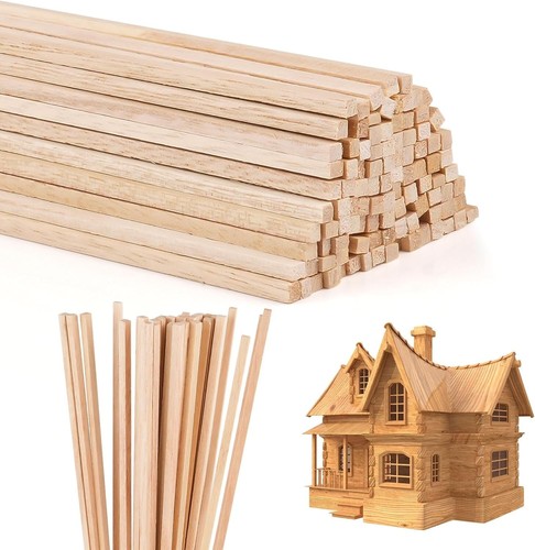Balsa Wood Sticks, 100 PCS Square Wooden Sticks for Craft, Natural Wood ...