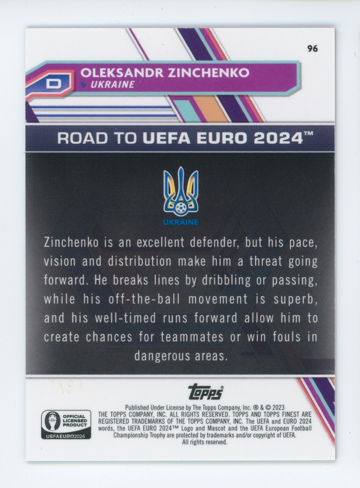 2022-23 Oleksandr Zinchenko Topps Finest Euro Black/Red Vaporwave ...