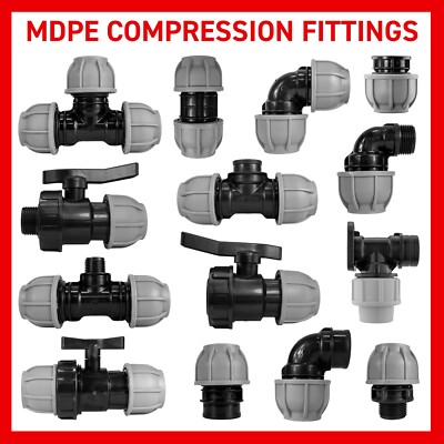 MDPE Compression Fittings 20–50mm Elbow Tee Straight Valve Connectors ...