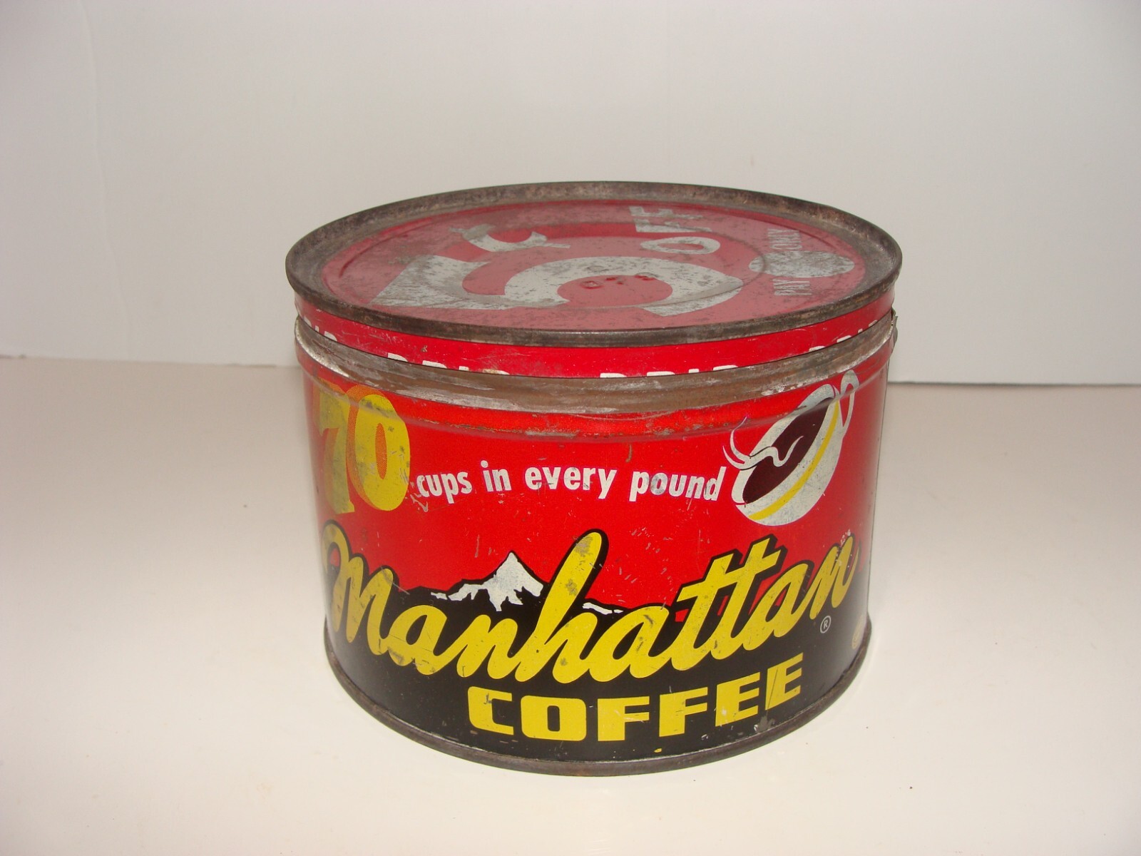 Vintage 1 LB Key Wind Advertising Coffee Can Tin - Manhattan Coffee St ...