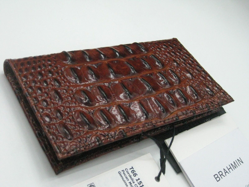 Brahmin Croc Embossed Leather Cordelia Checkbook Wallet Pecan Melbourne ...