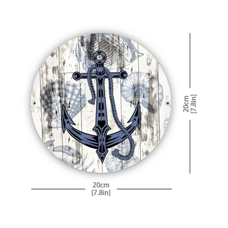 Nautical Anchor Iron Wall Art, Tin Metal Signs Home Décor 8x8 Circular ...