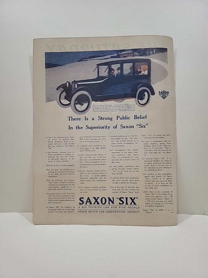 1917 Saxon Six Automobile Saturday Evening Post Print Ad Detroit | eBay
