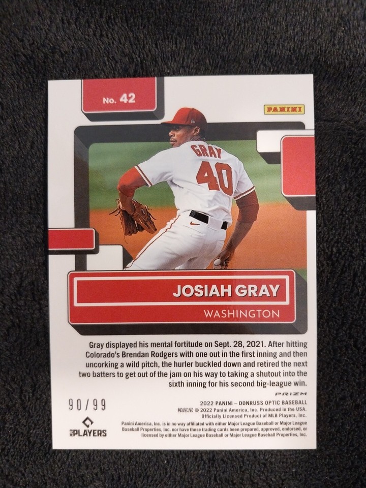 Josiah Gray 2022 Optic Red Dragon Rated Rookie Parallel #d /99 | eBay