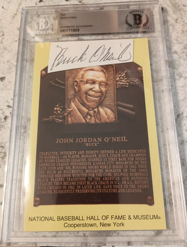 Gold HOF plaque postcard cut Buck Oneil Beckett certified | eBay